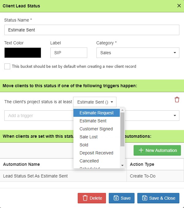 Lead Status Configuration
